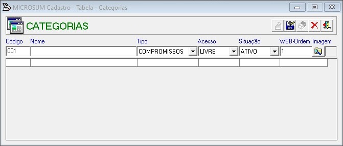 Cadastro de categorias – Microsum Tecnologia