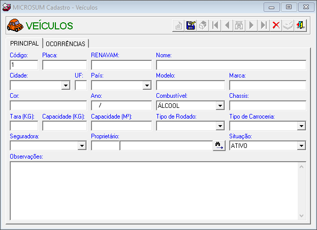 Cadastro de veículos – Microsum Tecnologia